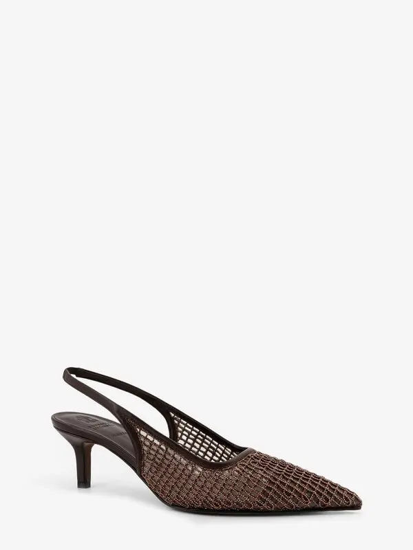 Brunello Cucinelli Leather Décolleté With Precious Net Detail