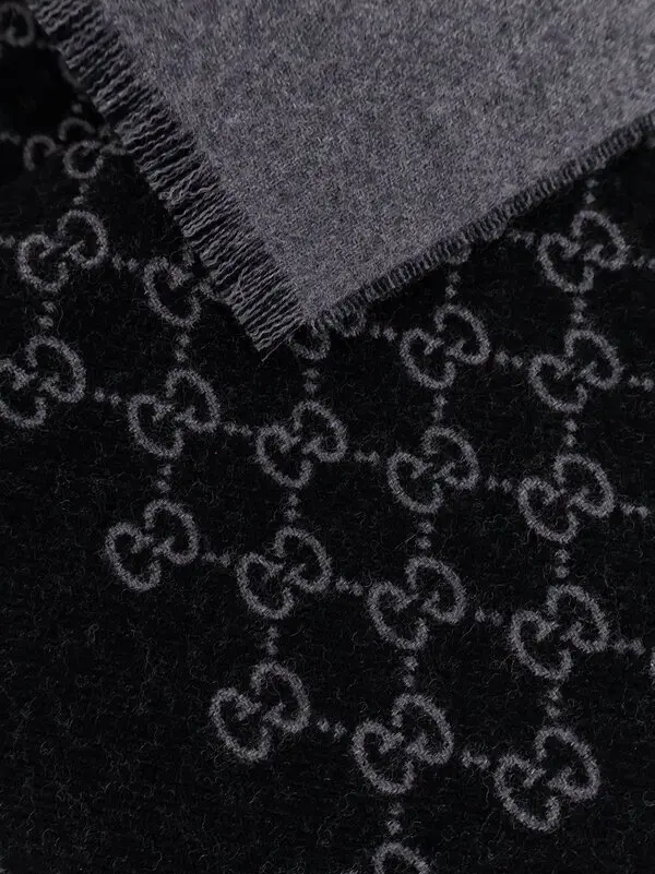 Gucci Double Wool Jacquard Scarf With Gg Motif
