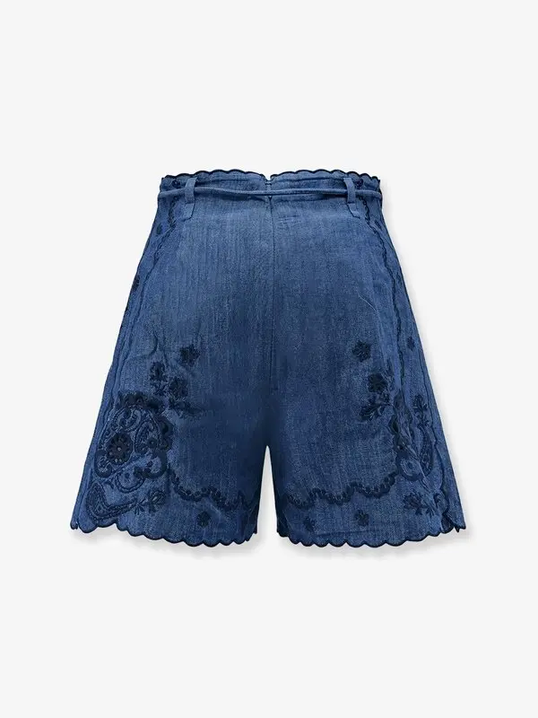 Zimmermann Aster Embroidered Denim Shorts