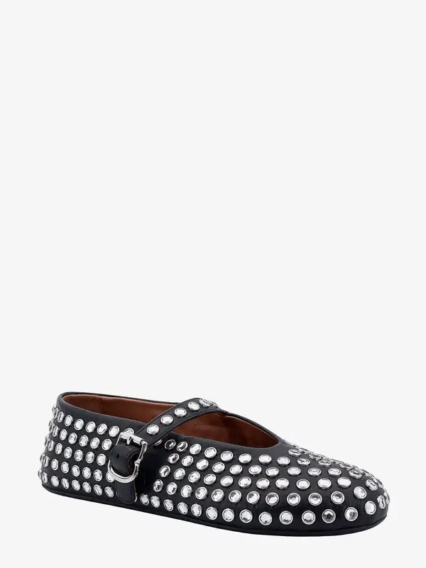 Alaïa Leather Ballet Flats With Rhinestones - Black