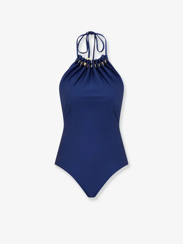 Zimmermann Aster One-piece Swimsuit In Shiny Nylon With Bead Detail - Blue