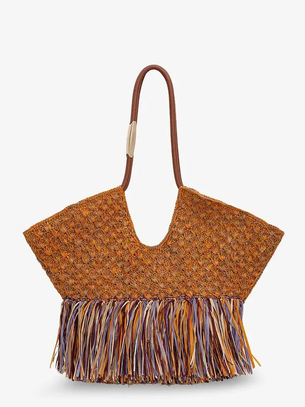 Zimmermann Golden Time Raffia Shoulder Bag With Fringe