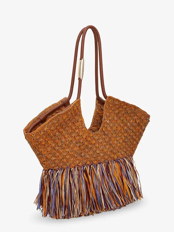Zimmermann Golden Time Raffia Shoulder Bag With Fringe