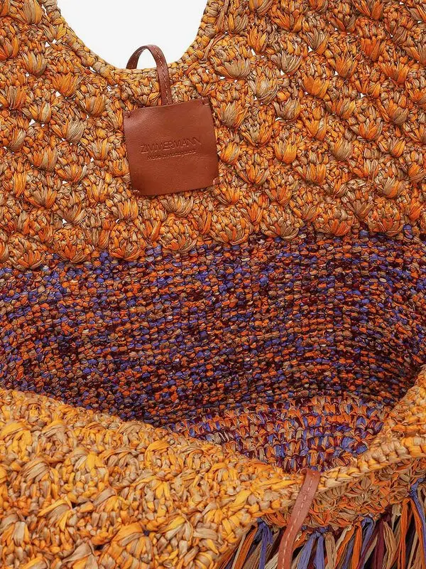 Zimmermann Golden Time Raffia Shoulder Bag With Fringe