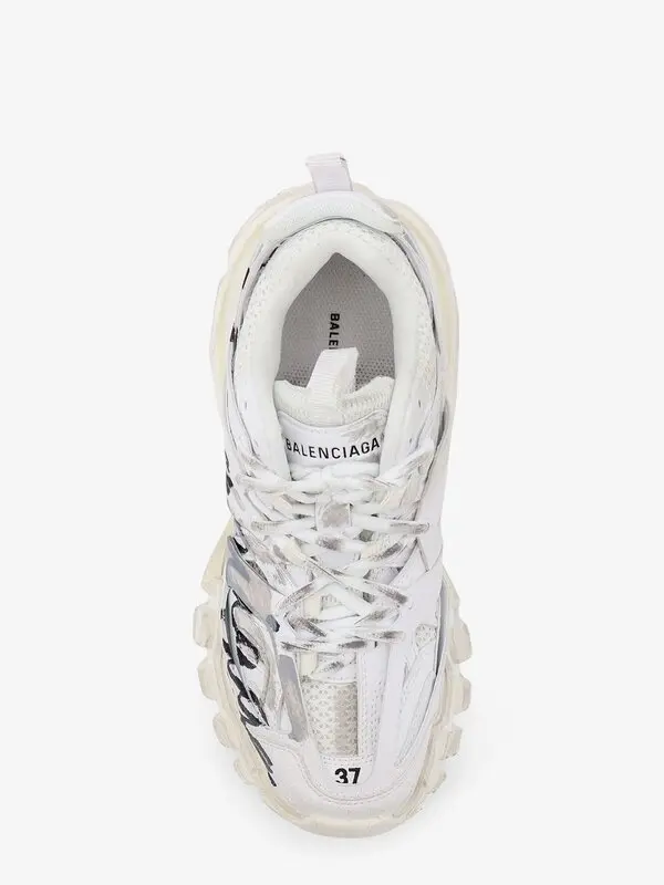 Balenciaga Track Signature Sneakers With Side Logo Print - White