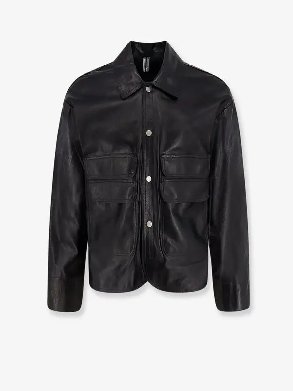 DFOUR Leather Jacket With Pointed Collar And Four Flap Pockets