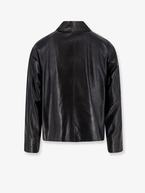 DFOUR Leather Jacket With Pointed Collar And Four Flap Pockets