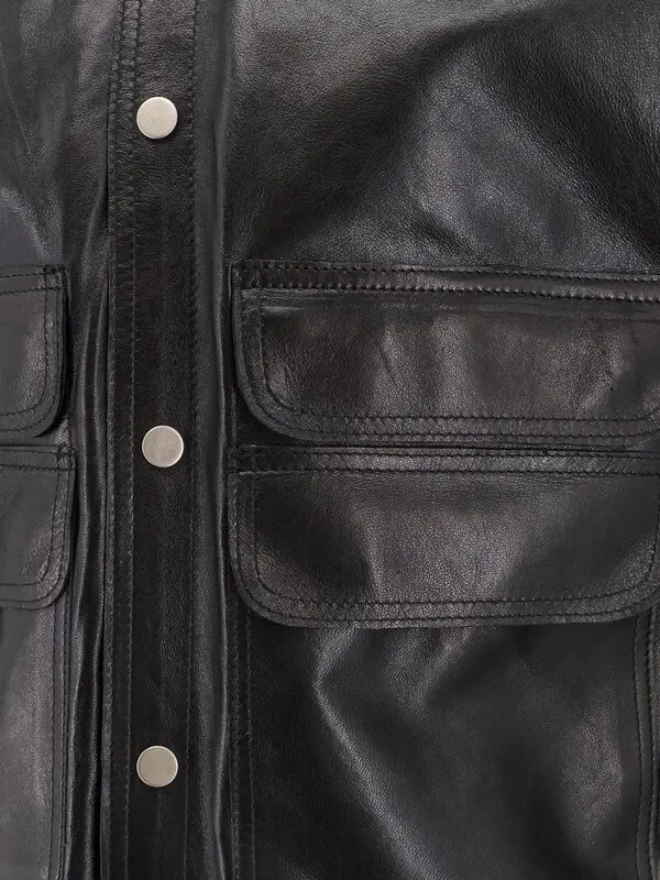 DFOUR Leather Jacket With Pointed Collar And Four Flap Pockets