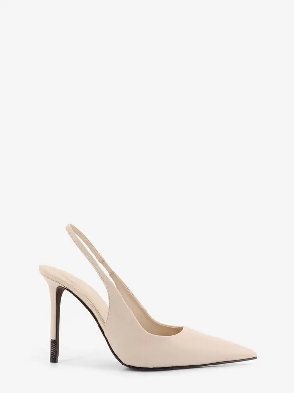 Brunello Cucinelli Leather Slingback Pumps With Monili Heel Detail - Beige
