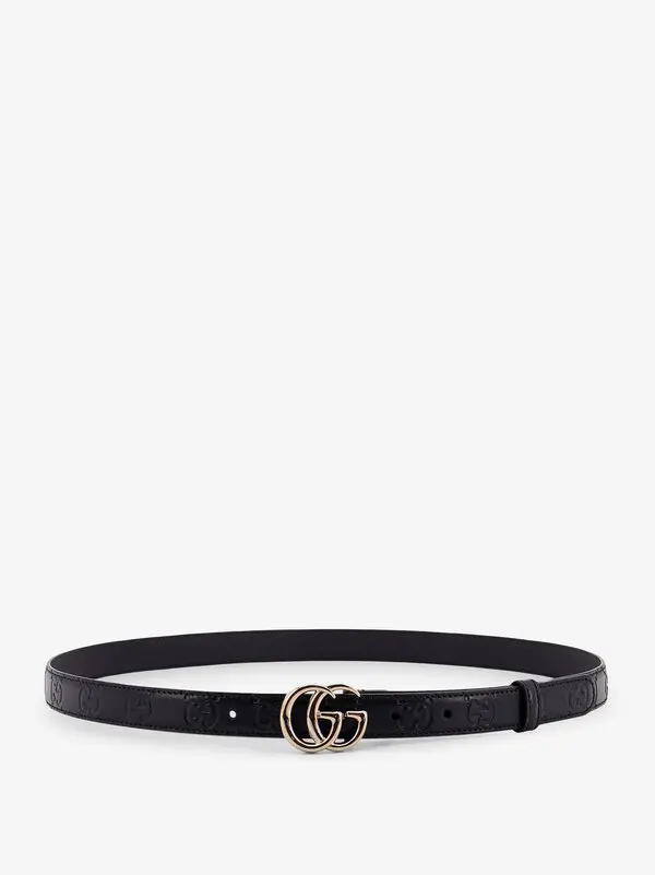 Gucci Leather Belt With All-over Gg Logo - Black