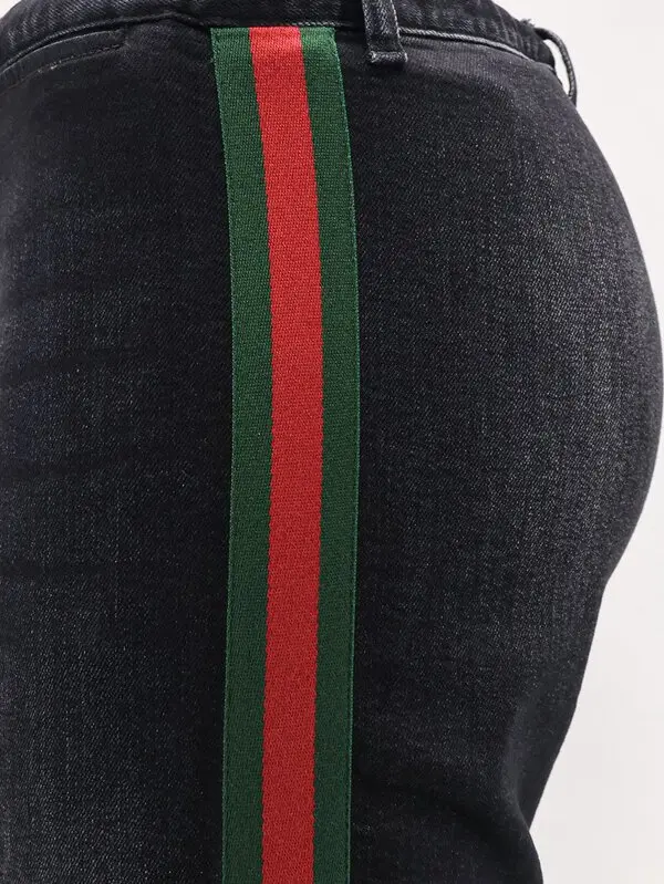 Gucci Blue Denim Jeans With Nastro Web Profiles - Black