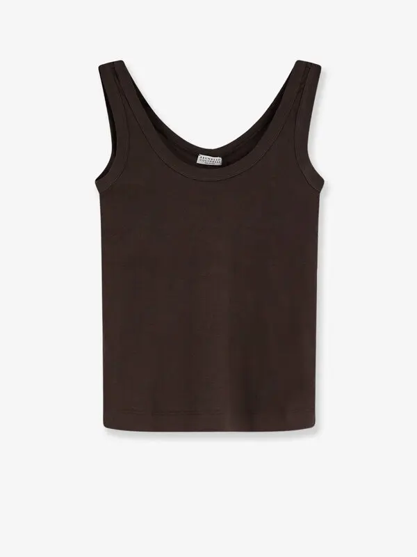 Brunello Cucinelli Cotton Blend Tank Top With Back Monili Detail - Brown