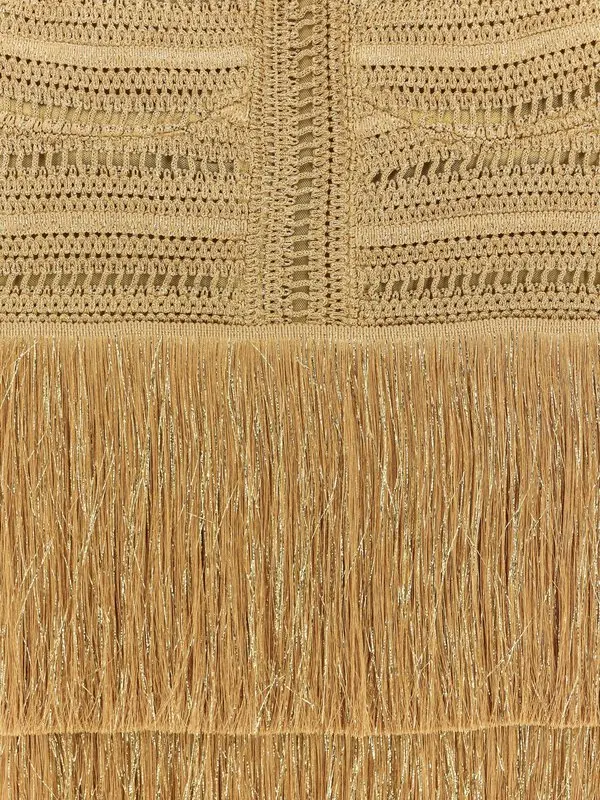 PatBO Long Dress With Embroidered Bodice And Tiered Fringe Skirt