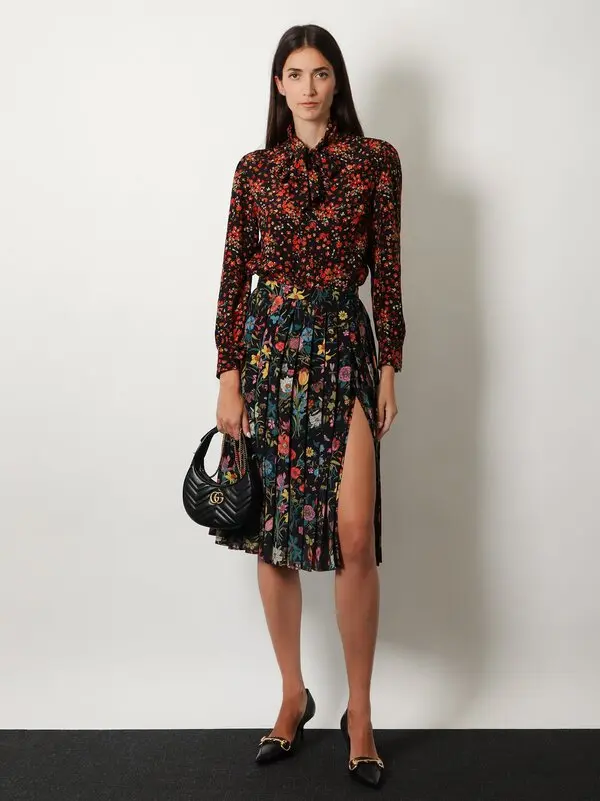 Gucci Printed Silk Shirt With All-over Floral Motif - Black
