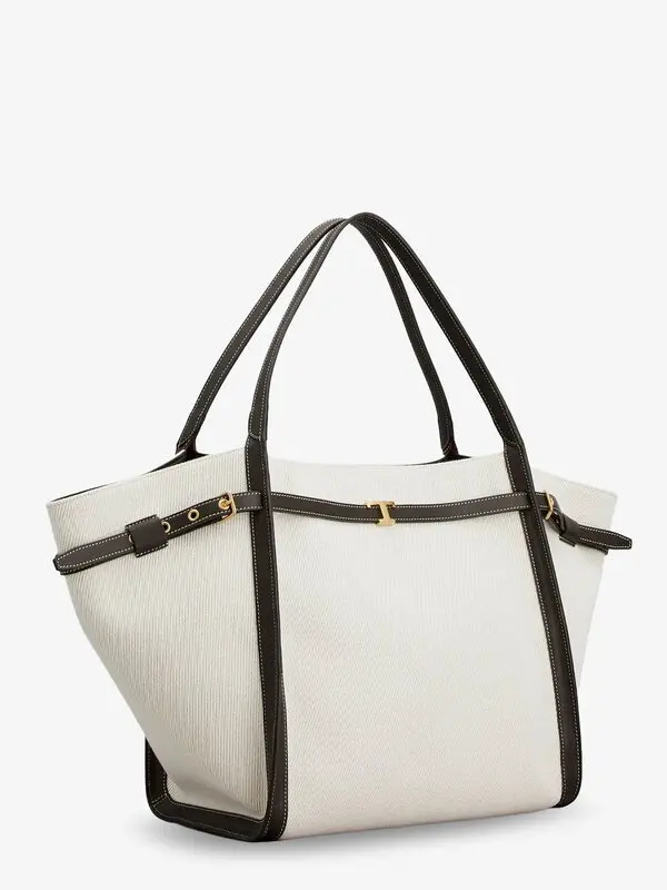 TOD'S Tim Canvas And Leather Medium Shopping Bag - White