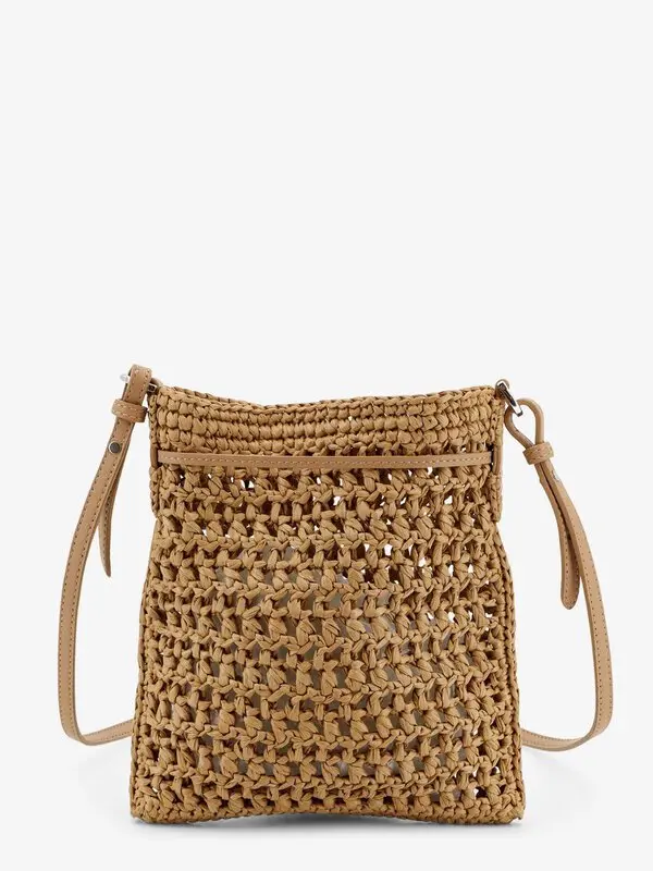 TOD'S Raffia Bucket Bag With Crochet Motif - Brown