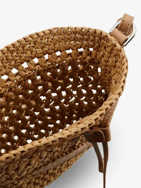 TOD'S Raffia Bucket Bag With Crochet Motif - Brown