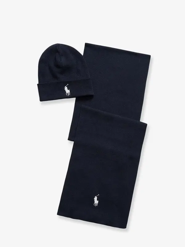 Polo Ralph Lauren Cotton Hat And Scarf Set - Blue