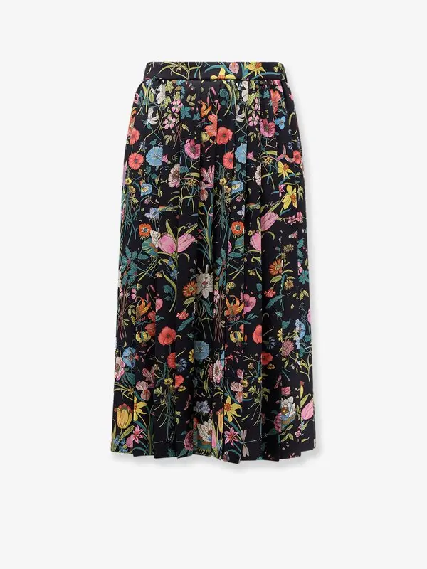 Gucci Silk Midi Skirt With Floral Print - Black