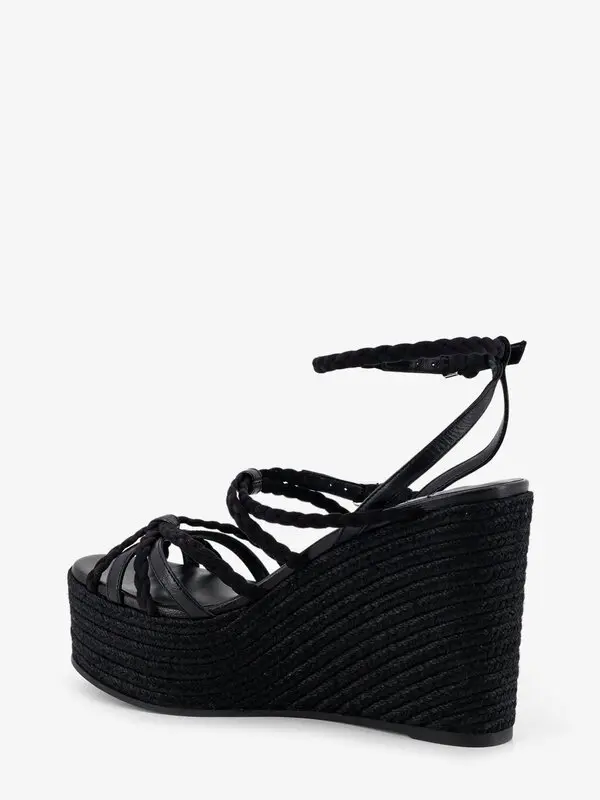 JIMMY CHOO Nyra Leather And Raffia Wedge Sandals