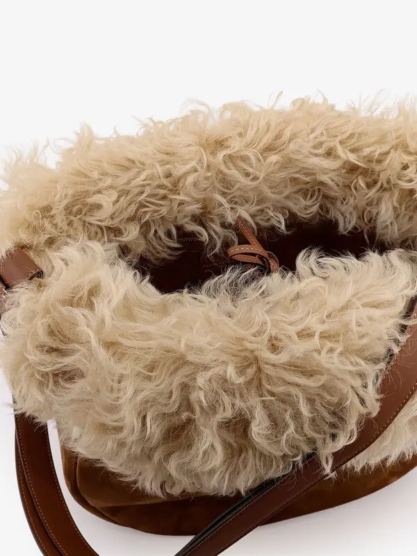 Saint Laurent Suede Shoulder Bag With Shearling Profile