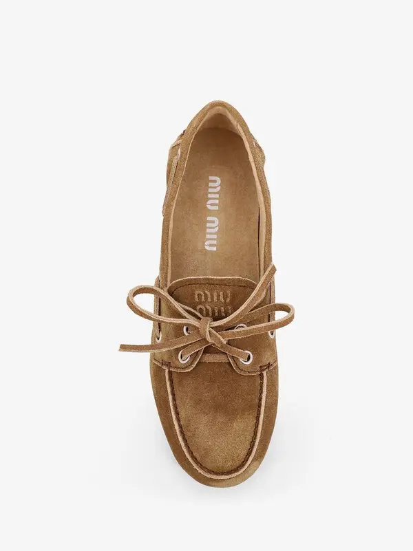 Miu Miu Suede Loafers With Embroidered Logo