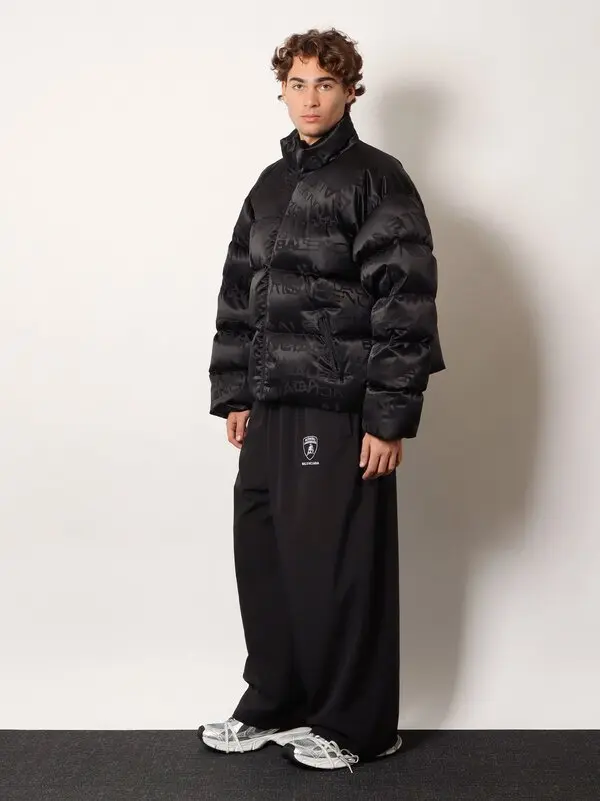 Balenciaga Nylon Down Jacket With All-over Lettering Logo
