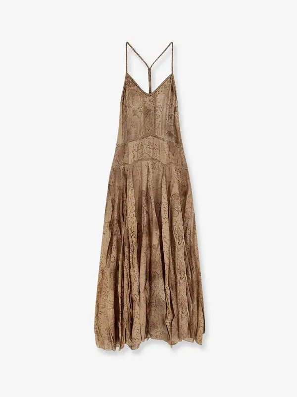 MES DEMOISELLES Long Viscose Dress With Snake Print - Brown