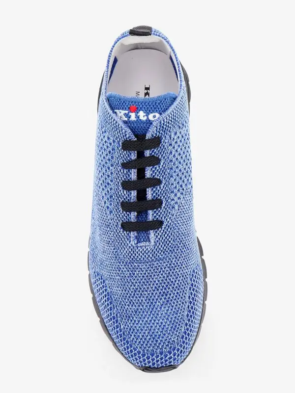 Kiton Knitted Fabric Sneakers With Embroidered Logo - Blue