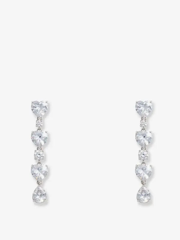 SELF-PORTRAIT Crystal Heart Tiered Earrings - Silver