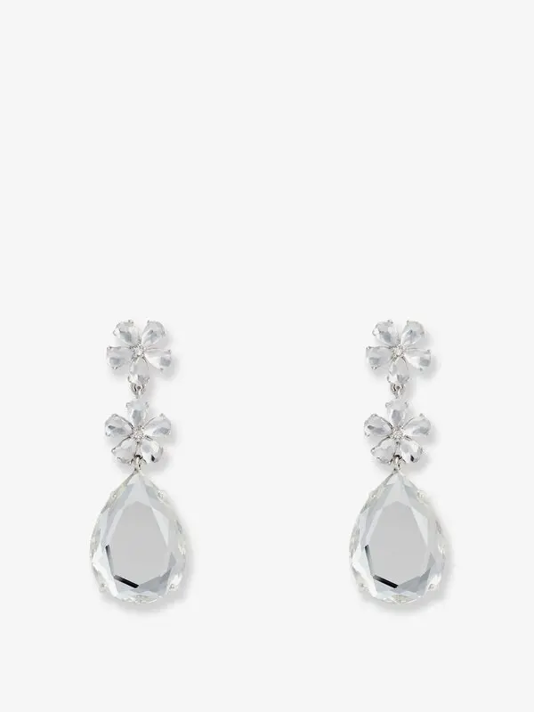 SELF-PORTRAIT Crystal Flower Tiered Earrings - Silver