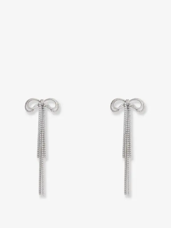 SELF-PORTRAIT Double Crystal Bow Earrings - Silver