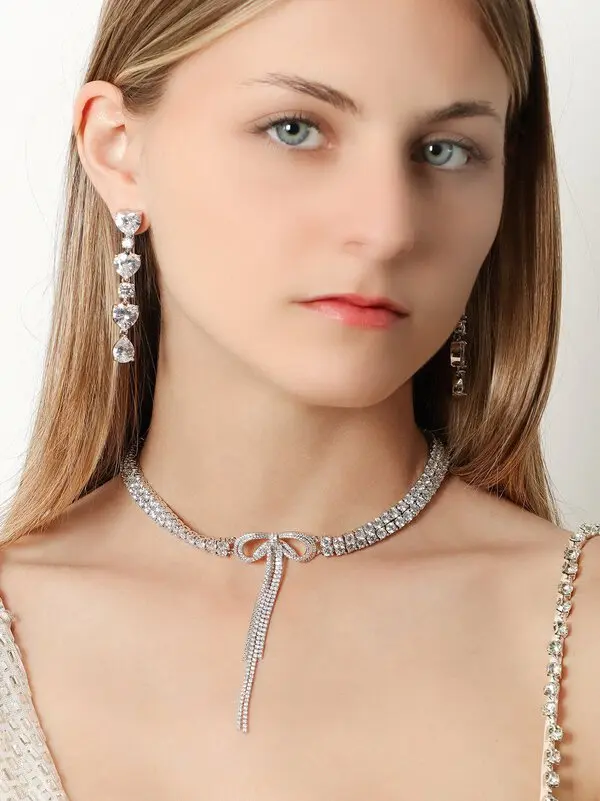 SELF-PORTRAIT Double Crystal Bow Choker