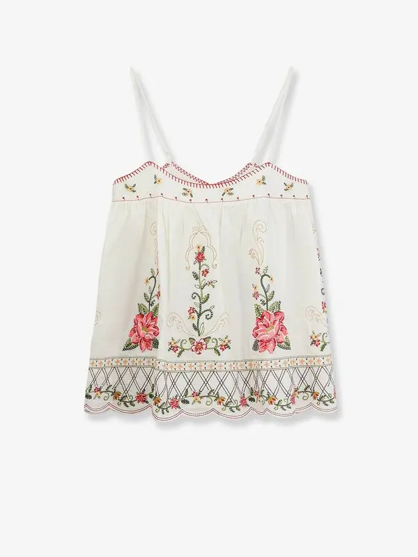 Farm Rio Linen And Viscose Top With Embroidery - White