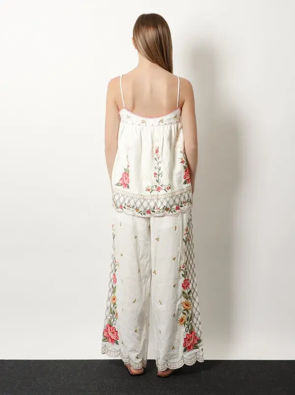 Farm Rio Embroidered Linen-viscose Blend Top
