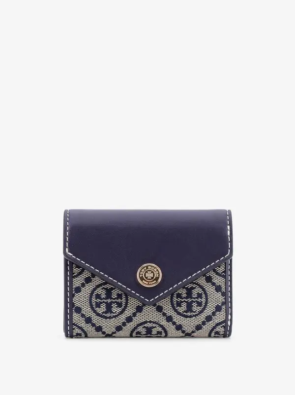 Tory Burch T Monogram Envelope Leather And T Monogram Fabric Wallet - Blue