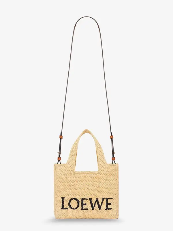 Loewe Small Raffia Handbag With Embroidered Logo - Beige