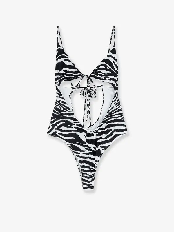 Attico One-piece Swimsuit With Zebra Print - Black
