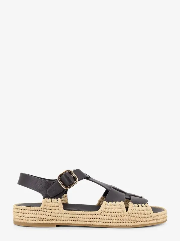 PALOMA BARCELO' Paloma Barcelo Yuka Leather Sandals With Woven Raffia Sole
