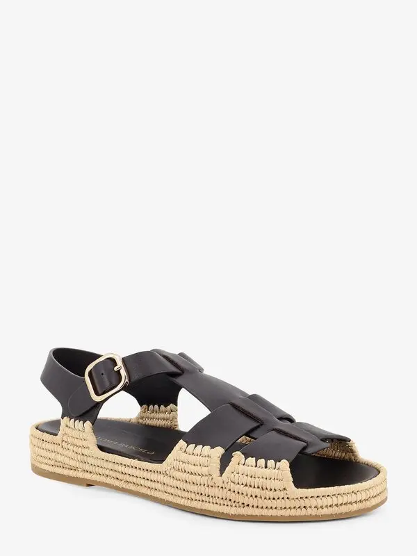 PALOMA BARCELO' Paloma Barcelo Yuka Leather Sandals With Woven Raffia Sole
