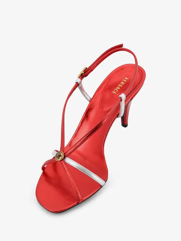 Versace Metallic Leather Medusa Logo Sandals