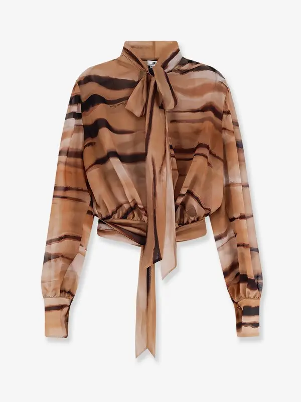 Elisabetta Franchi Shirt With Animalier Print - Brown