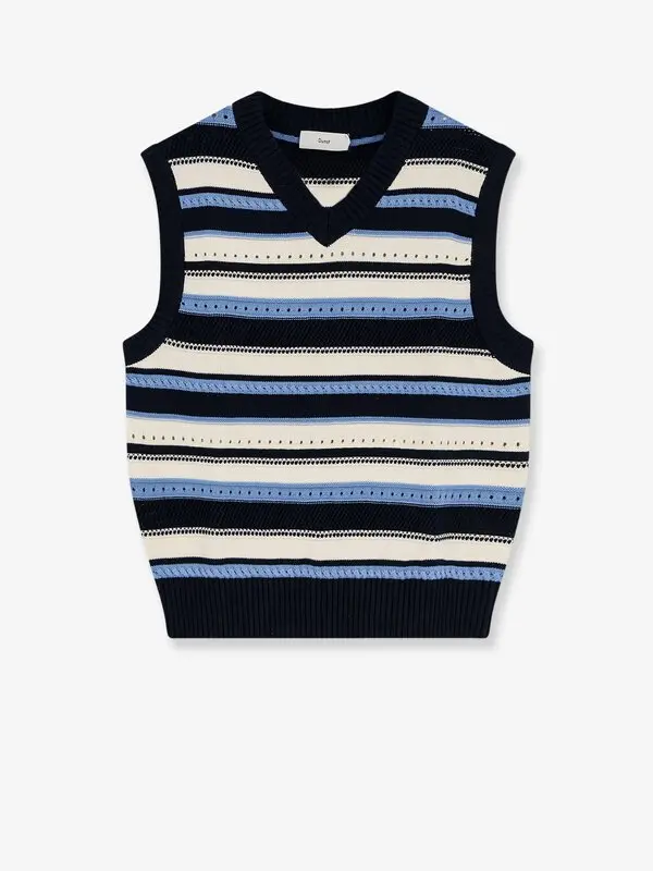 DUNST Sleeveless Striped Cotton Sweater Vest - Blue