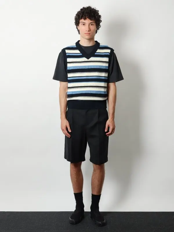 DUNST Sleeveless Striped Cotton Sweater Vest - Blue