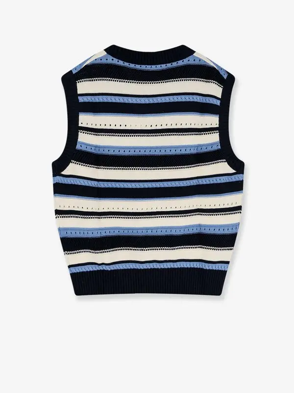 DUNST Sleeveless Striped Cotton Sweater Vest - Blue