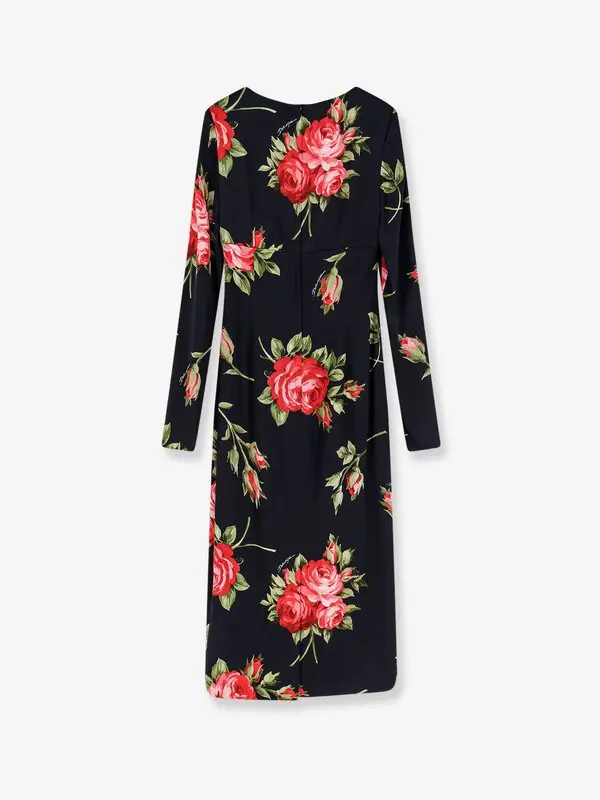 Dolce & Gabbana Viscose Midi Dress With Iconic Rose Print