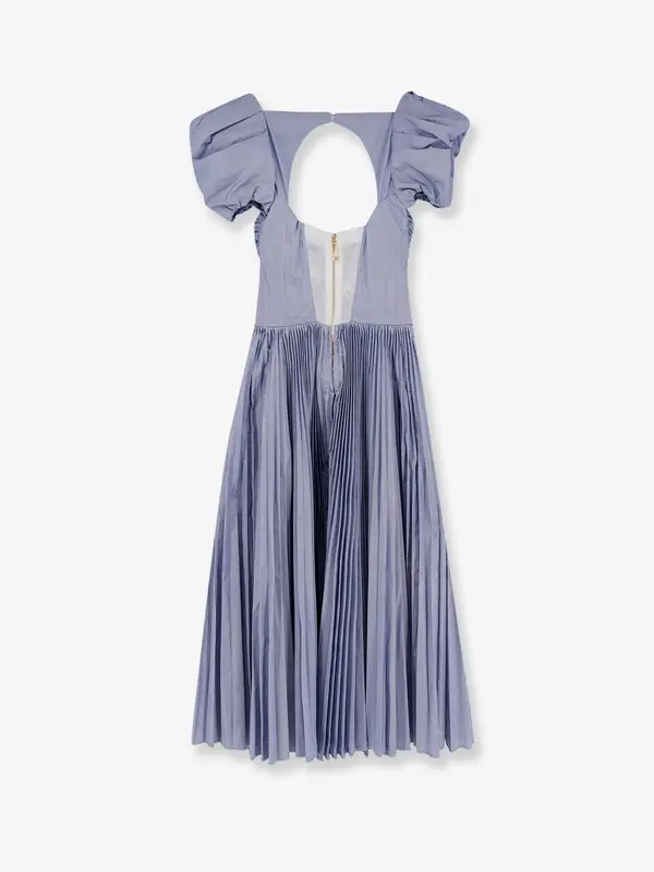 Elisabetta Franchi Pleated Dress With Puff Sleeves And Cut-out Detail