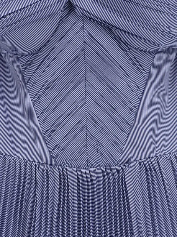 Elisabetta Franchi Pleated Dress With Puff Sleeves And Cut-out Detail