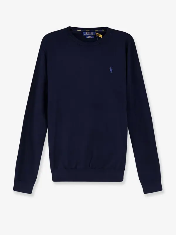 Polo Ralph Lauren Cotton Sweater With Embroidered Logo On The Front - Blue