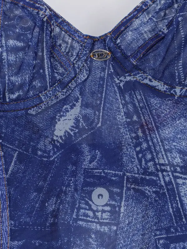 DIESEL® Bridget Nylon Bodysuit With Denim Print